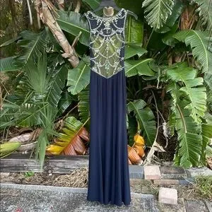 Betsy & Adam | Dresses | Betsy And Adam Beaded Navy Formal Dress With ...